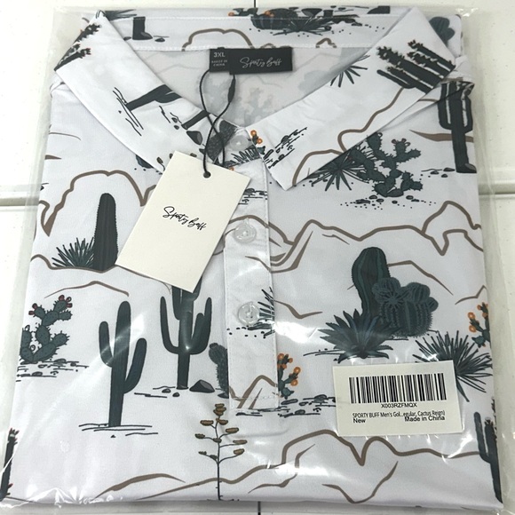sporty buff | Shirts | White Cactus Print Golf Polo Shirt Quick Dry ...